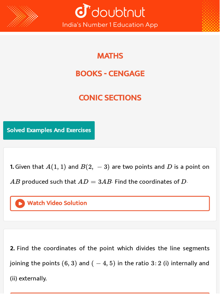 Cengage Conic Sections Exercises | PDF | Triangle | Coordinate System