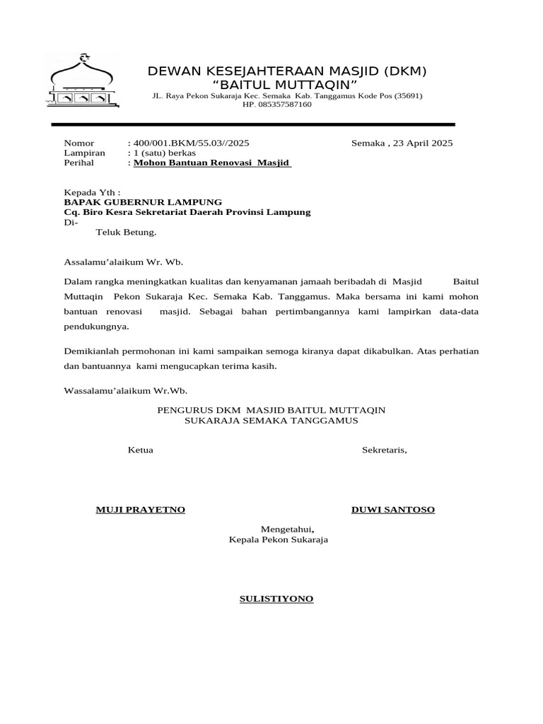 Proposal Masjid Baitul Muttaqin | PDF