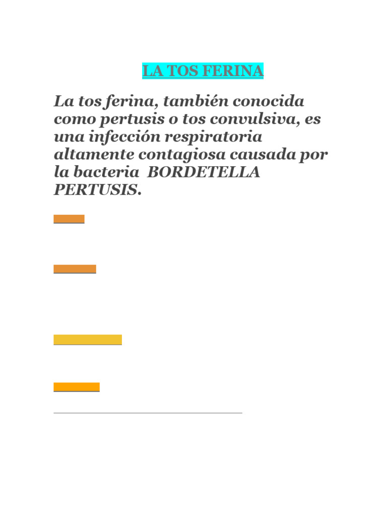 Tos Ferina: Síntomas y Tratamiento | PDF