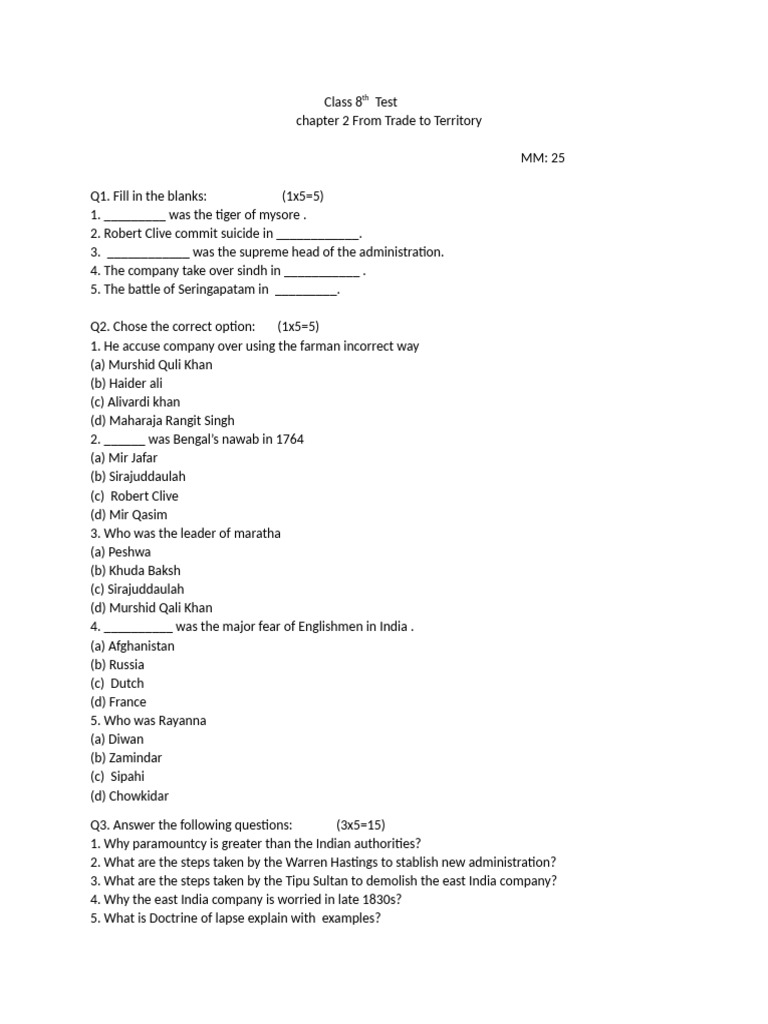 Class 8th Test | PDF