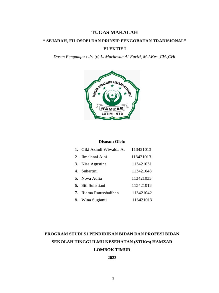 Sejarah dan Prinsip Pengobatan Tradisional | PDF