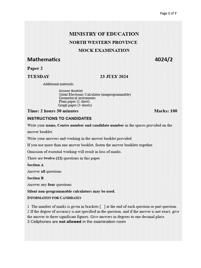 Mathematics p2 Question Paper | PDF | Numbers | Mathematics