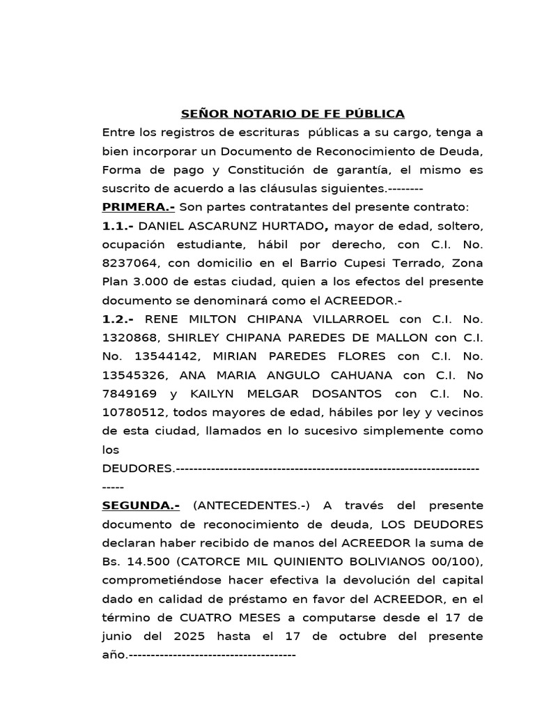 Documento-Reconocimiento de Deuda | PDF | Pagos