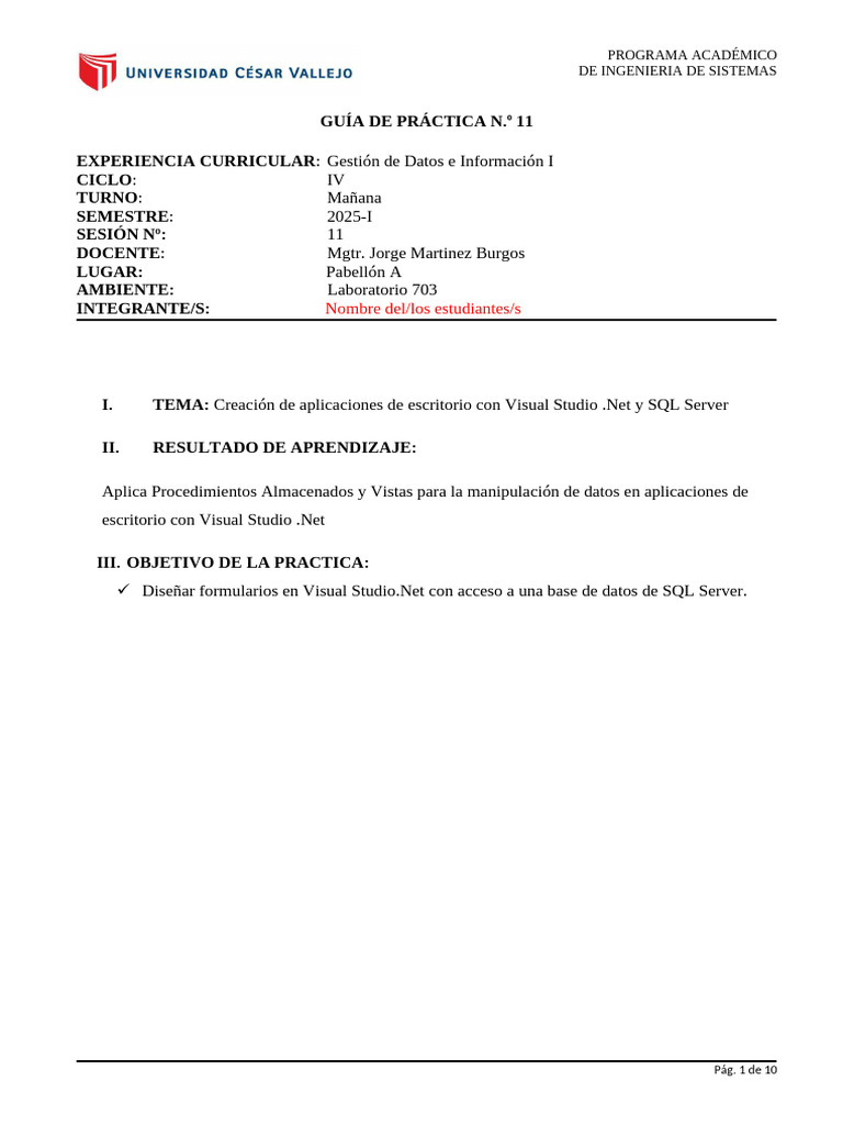 Guia Laboratorio 11 | PDF | Active X Data Objects | Servidor SQL de Microsoft