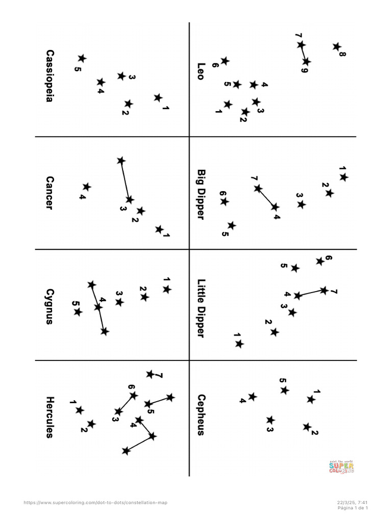 Constellation Map Dot To Dot - Free Printable Coloring Pages | PDF
