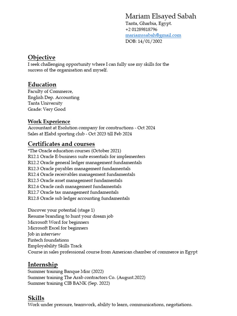 Mariam Cv 2025 | PDF