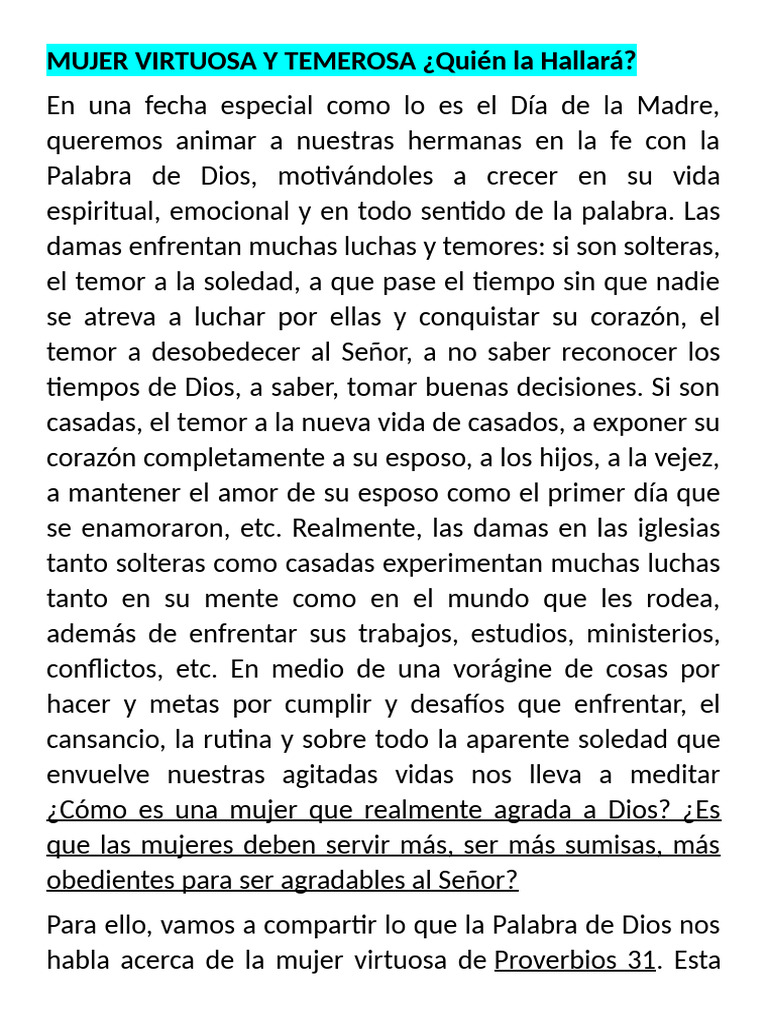 Mujer Virtuosa y Temerosa | PDF | Amor | Libro de proverbios