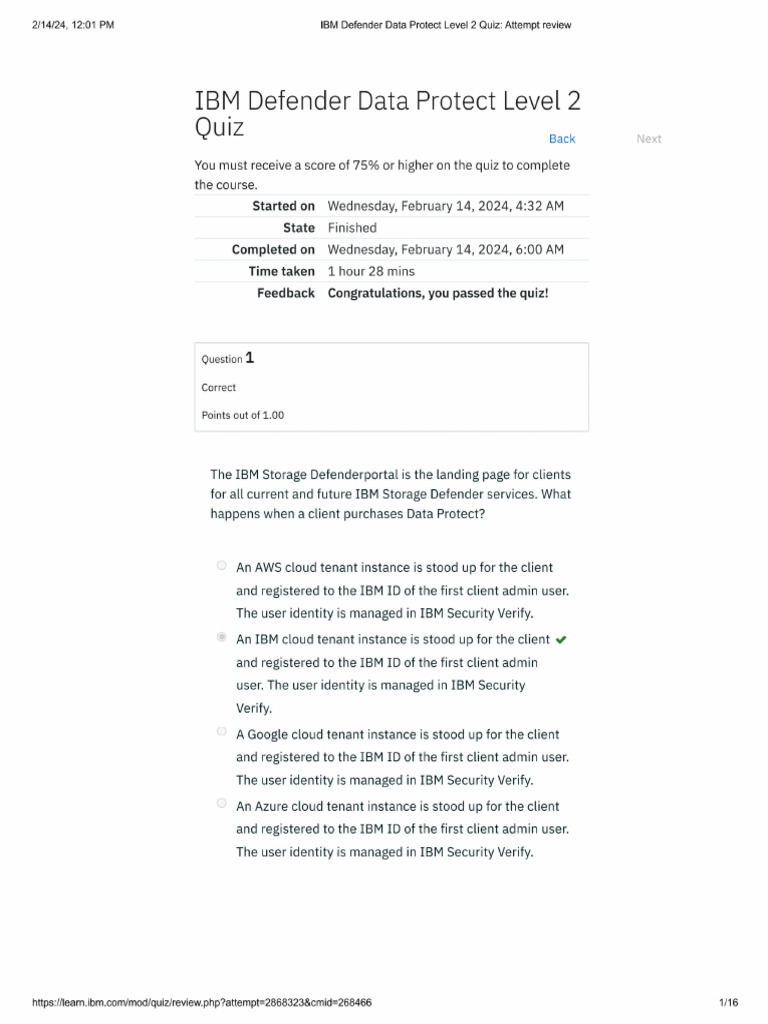 IBM Defender Data Protect Level 2 Quiz | PDF | Computing | Computer ...