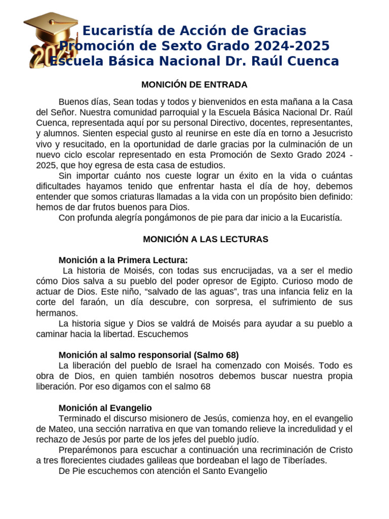 Misa Sexto Grado Raúl Cuenca 2025 | PDF | Cristo (título) | eucaristía