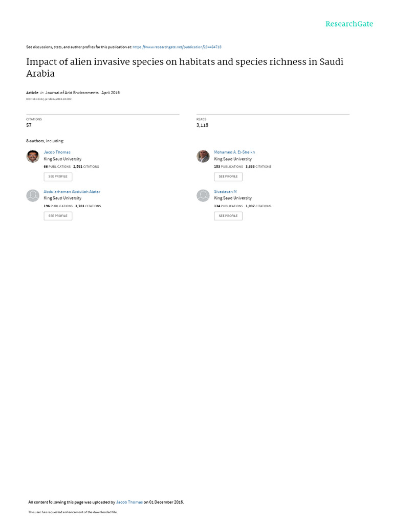 Impact of Alien and Invasive Species On Habitats and SP Rich in KSA ...