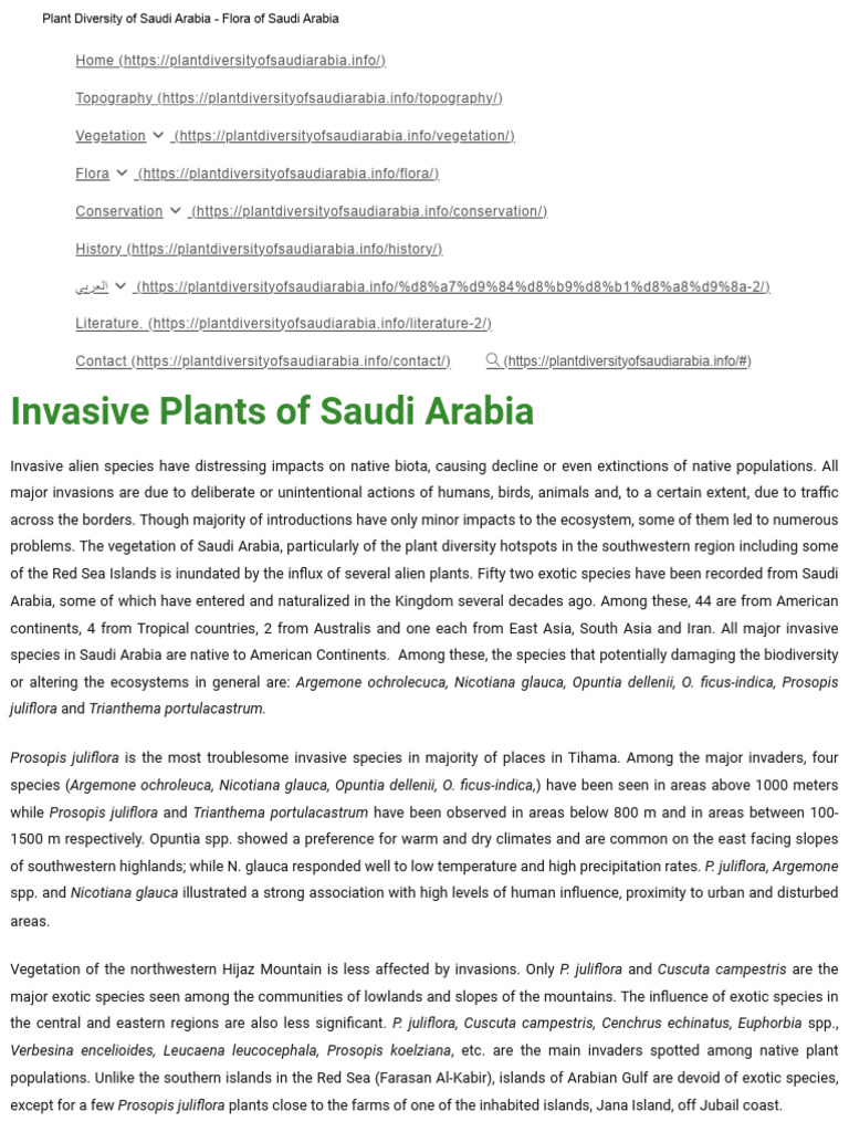 Invasive Plant Species in Saudi Arabia | PDF | Invasive Species ...