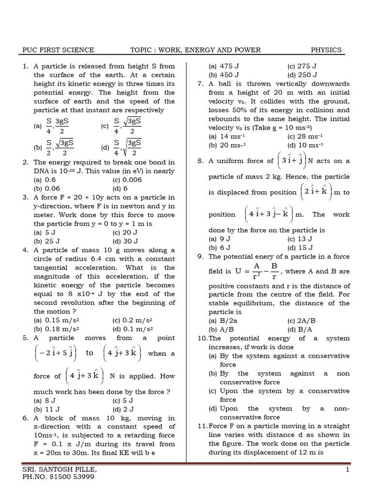 5 Work, Energy & Power PU I-1 | PDF | Force | Collision