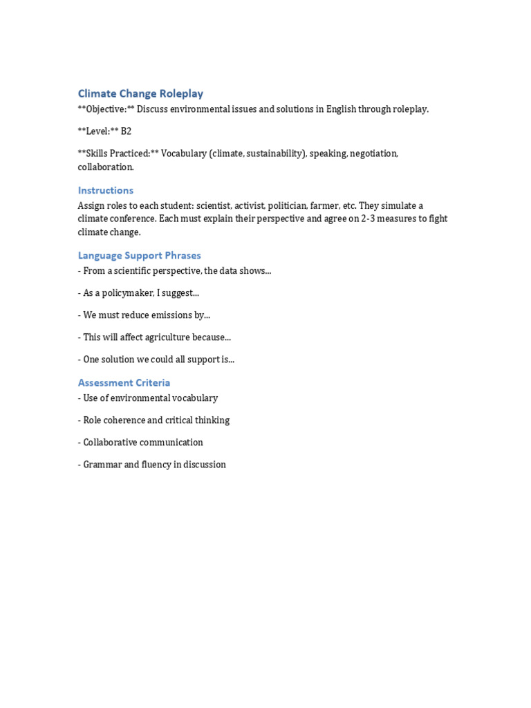 Climate Change Roleplay | PDF