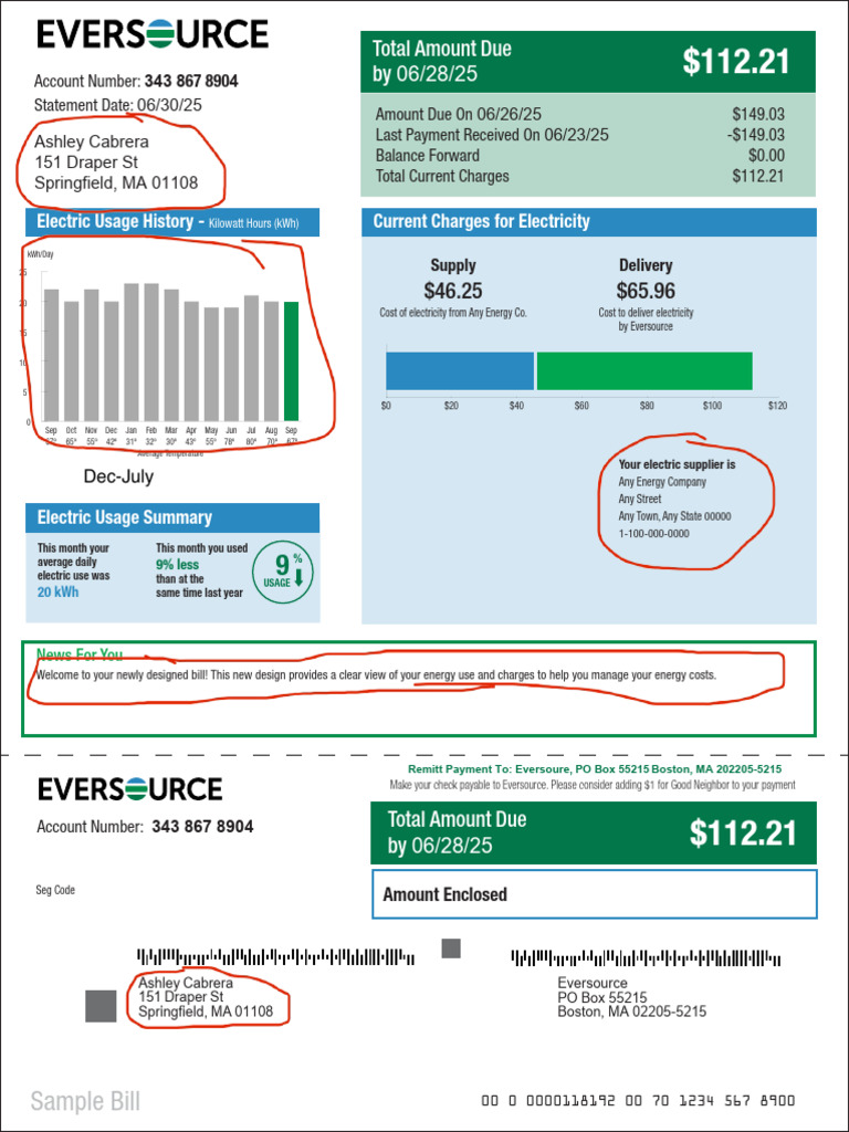 Eversource Sample Bill Overview | PDF | Renewable Energy | Power (Physics)