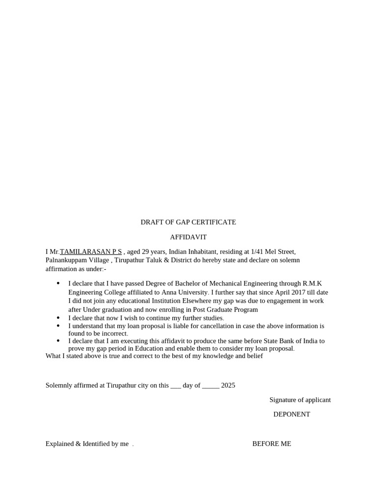 Draft of Gap Certificate | PDF