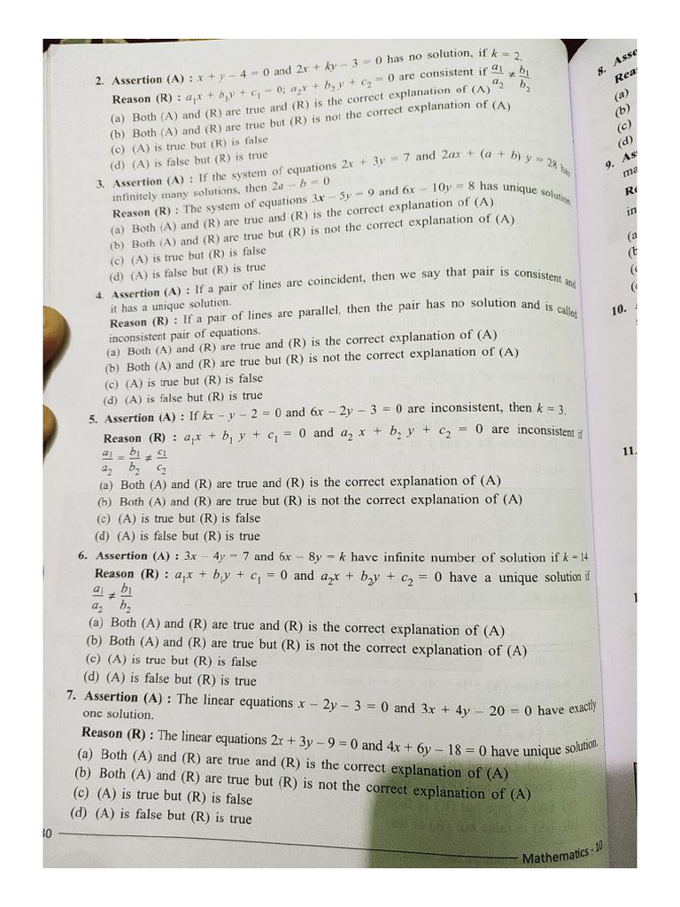 Assertion-Reason Questions of Chapter 3 | PDF