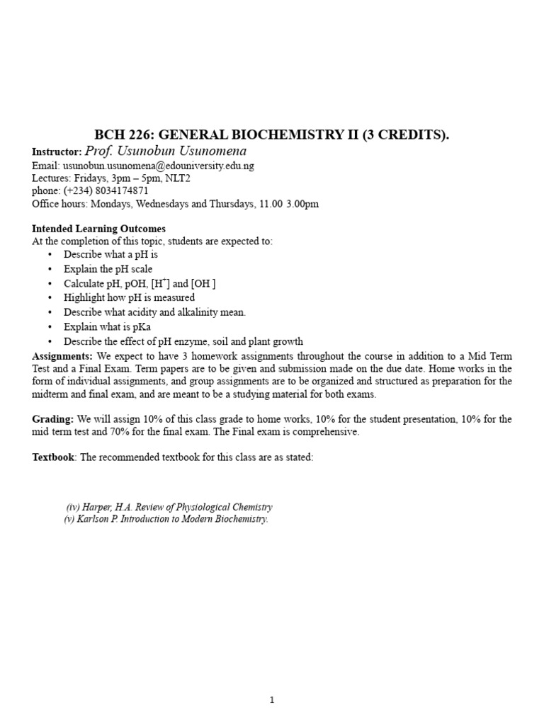BCH 226 Lecture PH Poh Acidity Alkalinity - 250613 - 183516 | PDF | Ph | Hydroxide