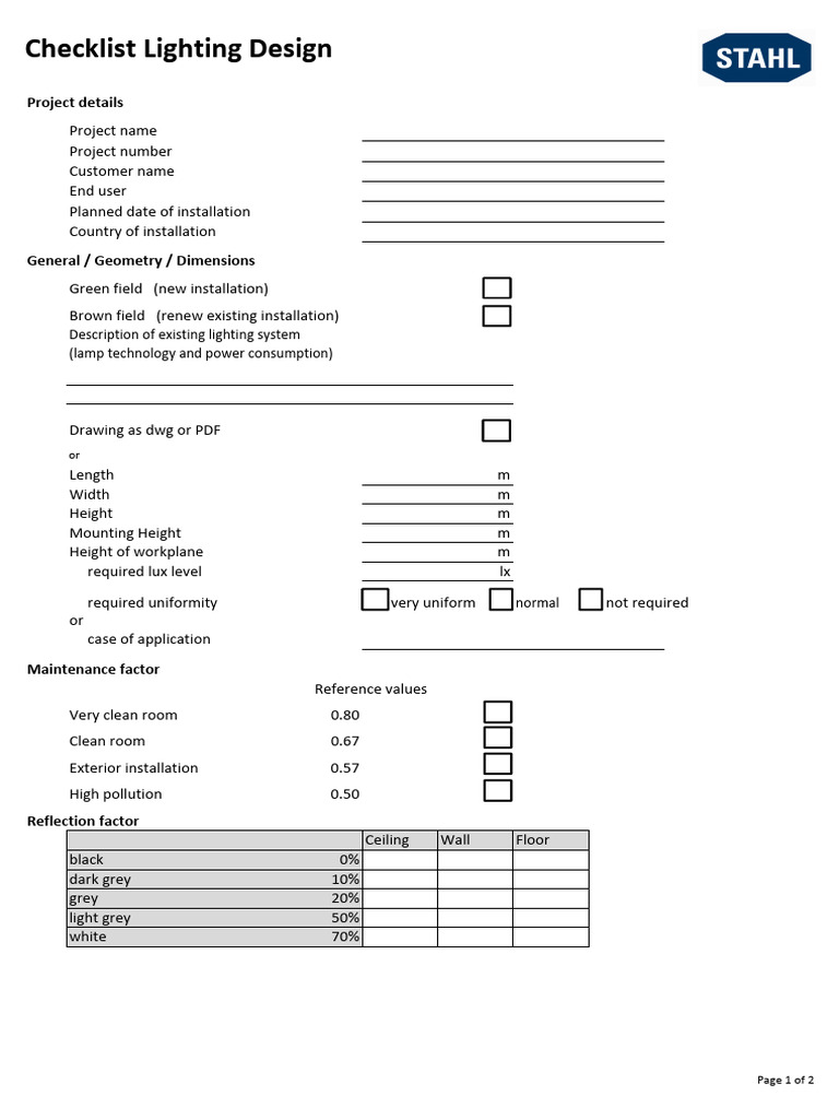 Ex Checklist Lightingsdesign Rstahl | PDF