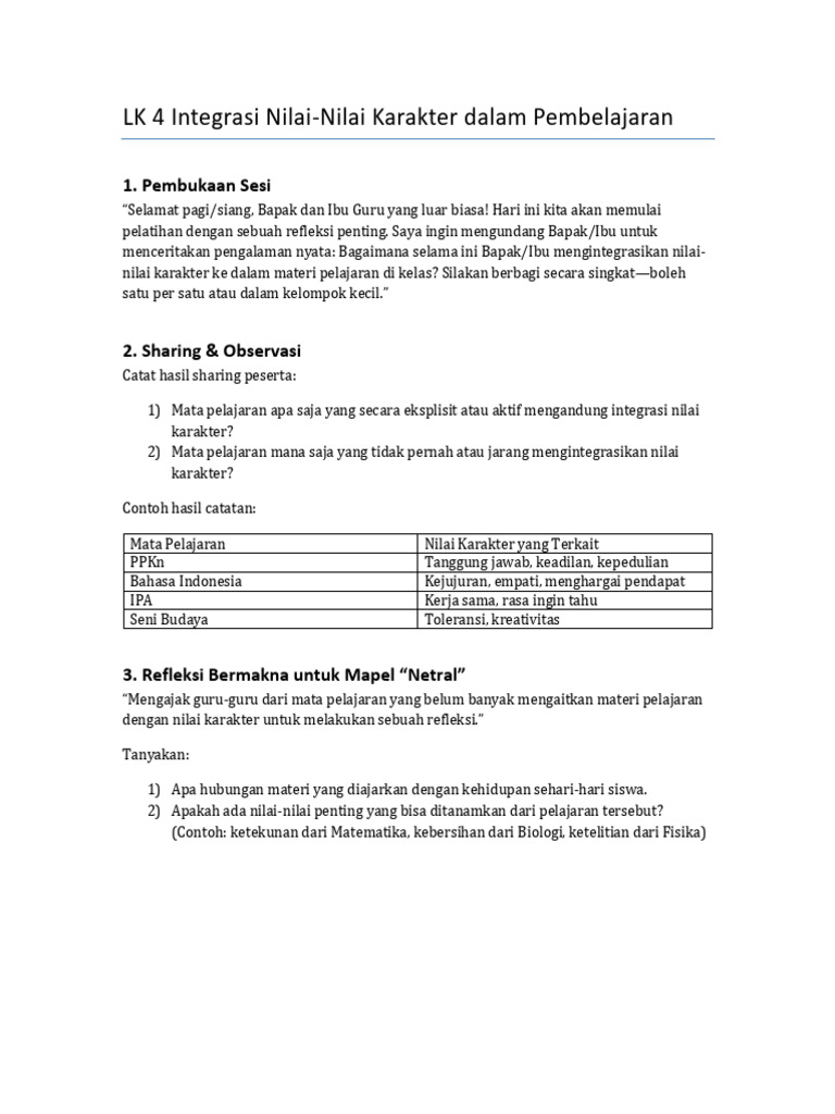 Integrasi Karakter dalam Pembelajaran | PDF