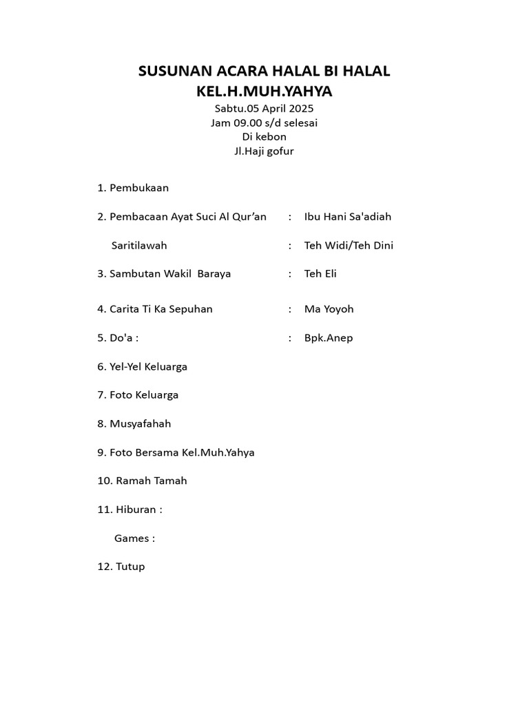 Susunan Acara Halal Bi Halal | PDF