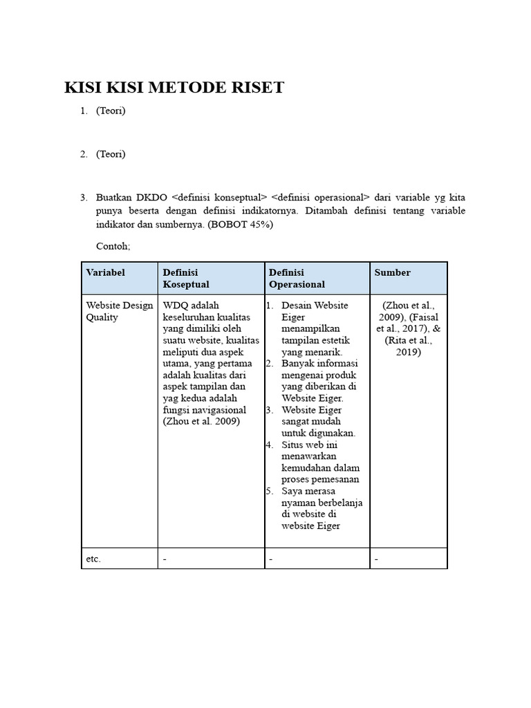 Kisi - Kisi Metode Riset | PDF