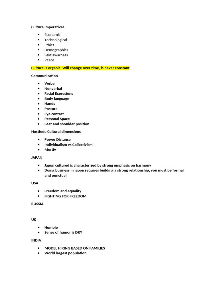 Culture Imperatives | PDF