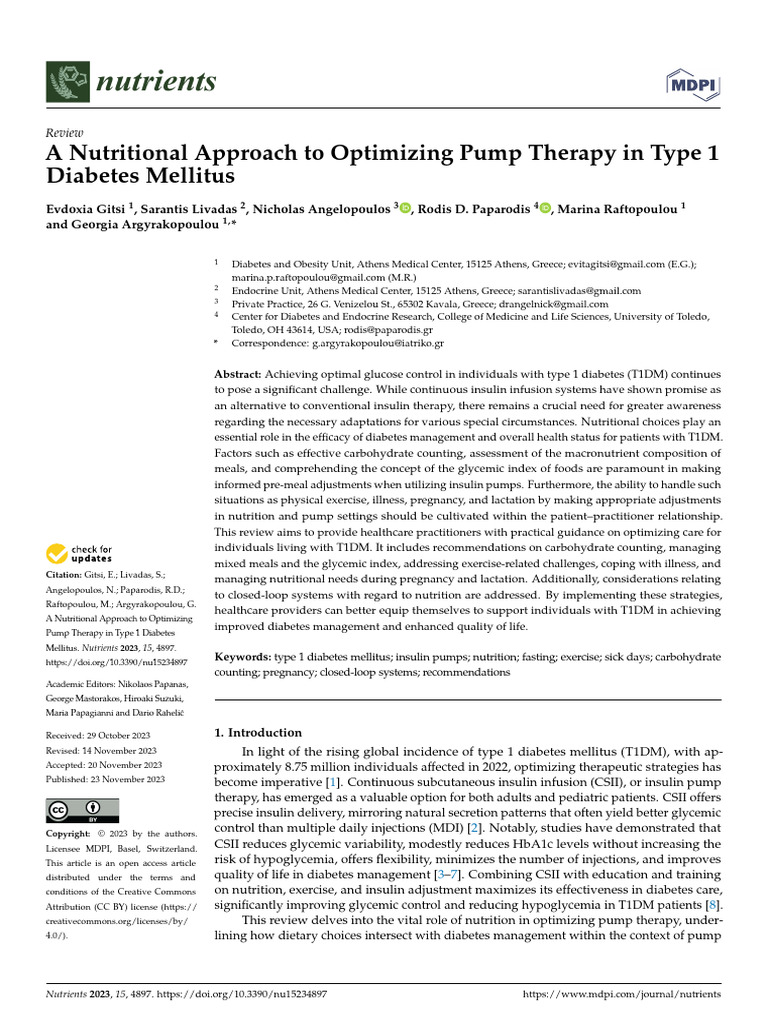 A Nutritional Approach To Optimizing Pump Therapy in Type 1 Diabetes ...