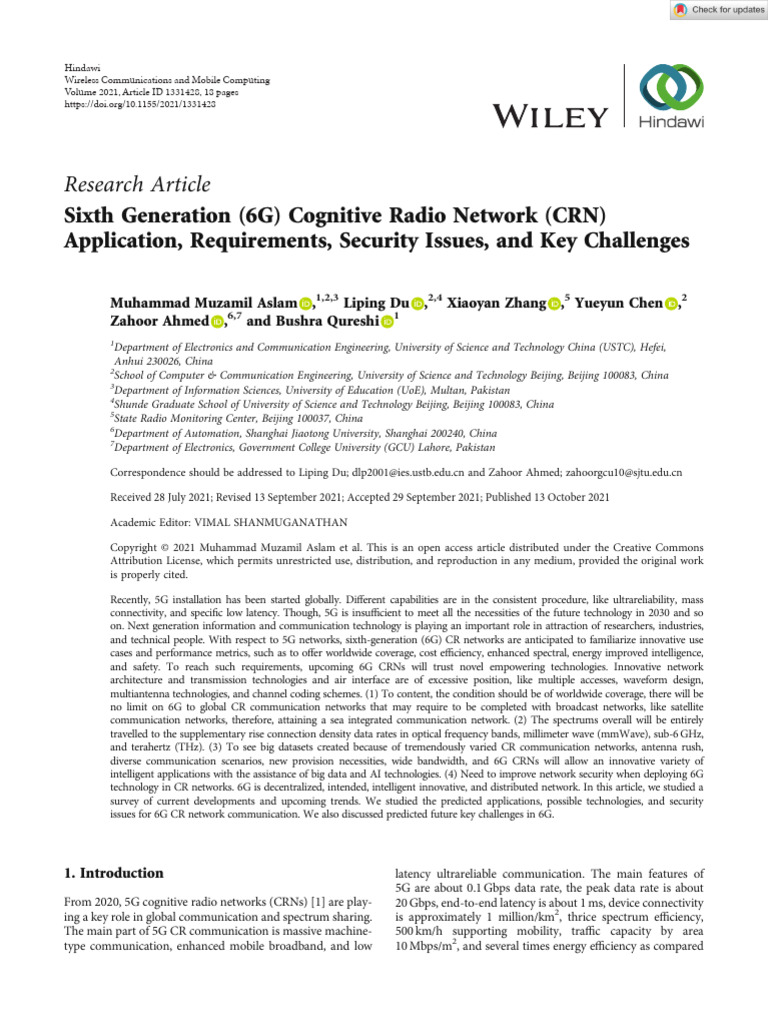 Wireless Communications and Mobile Computing - 2021 - Aslam - Sixth ...