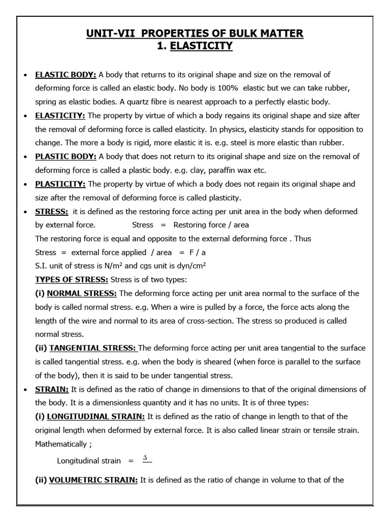 Properties of Bulk Matter in Physics | PDF | Viscosity | Elasticity ...