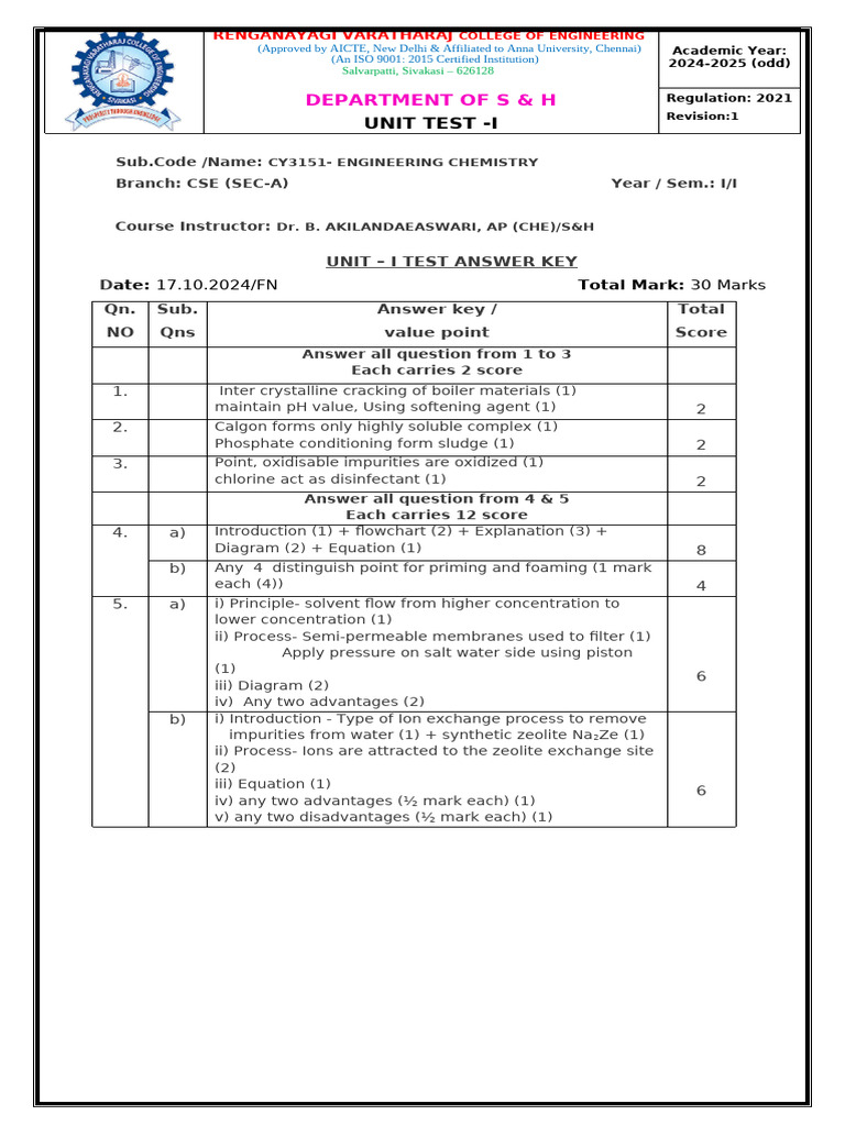 Test Answer Key and Mark Scheme | PDF | Chemical Reactions | Fuels