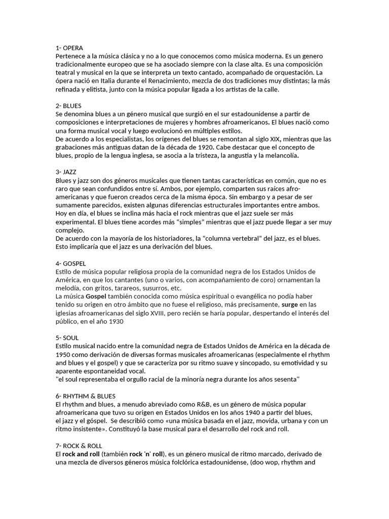 Lista de Géneros Musicales | PDF | Blues | La música country
