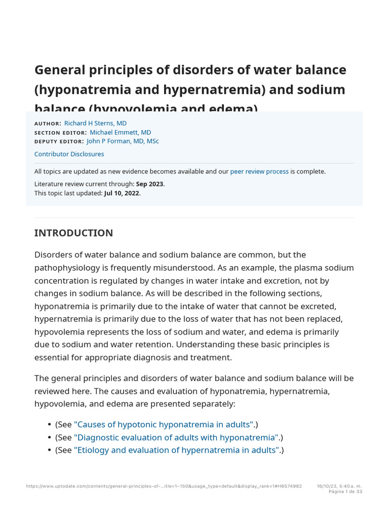 General Principles of Disorders of Water Balance (Hyponatremia and ...
