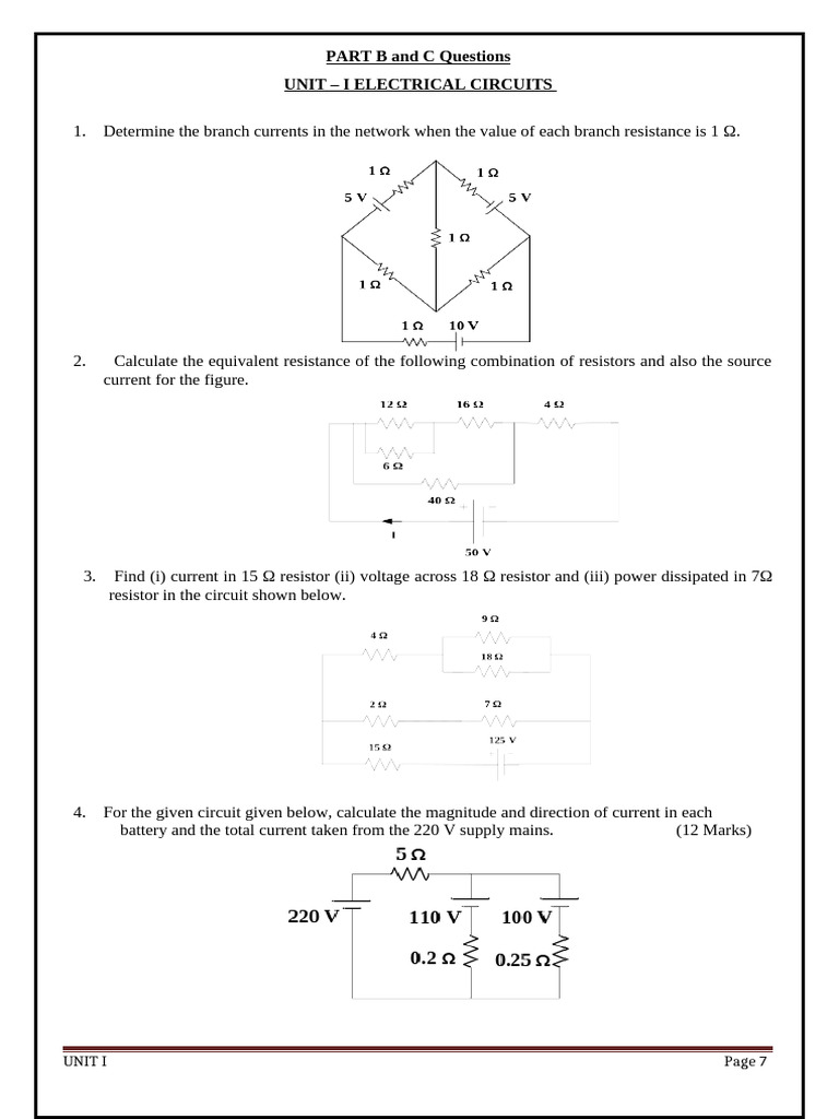 BE3251 Unit-1 Part-B, C Questions | PDF | Electrical Impedance | Series And Parallel Circuits