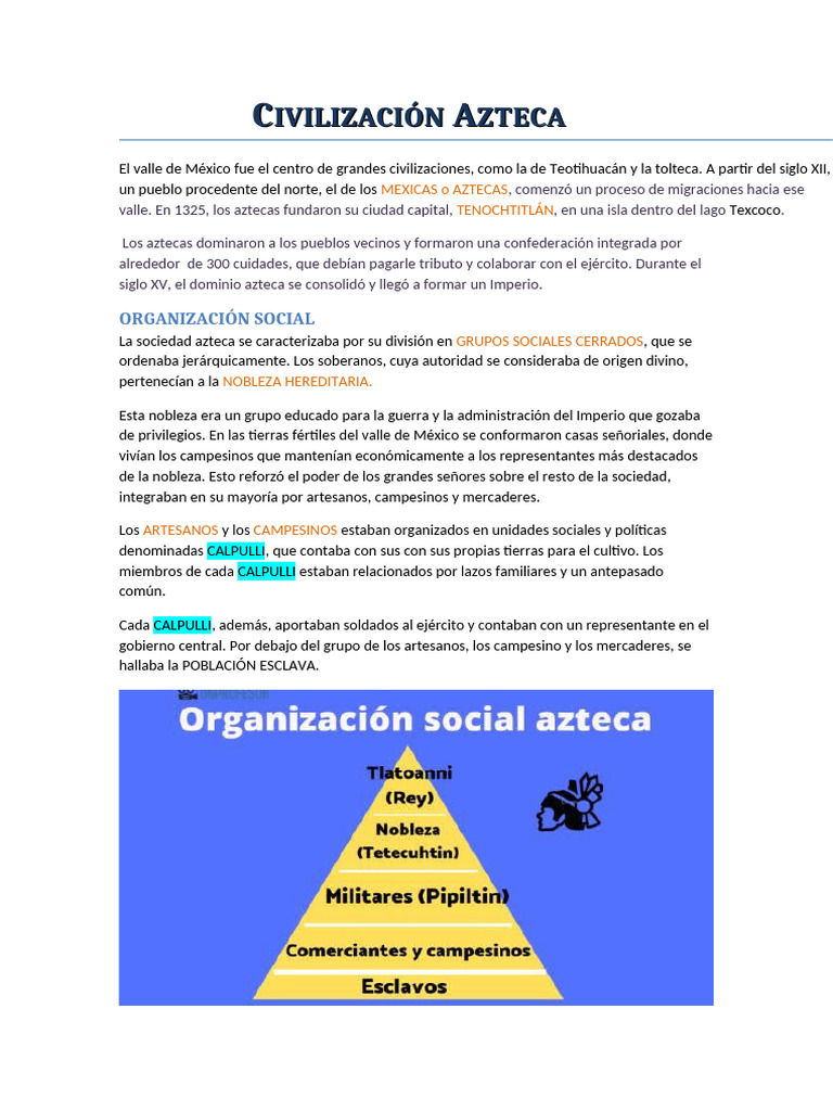 Estructura y Poder en la Civilización Azteca | PDF