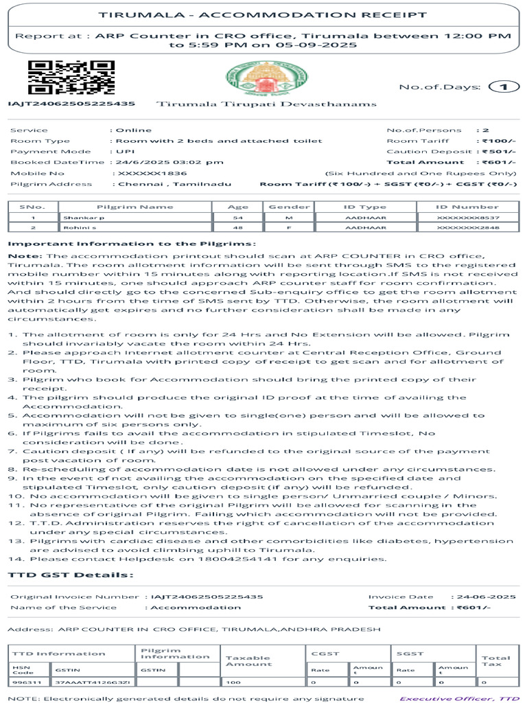Accommodation Receipt (2) | PDF