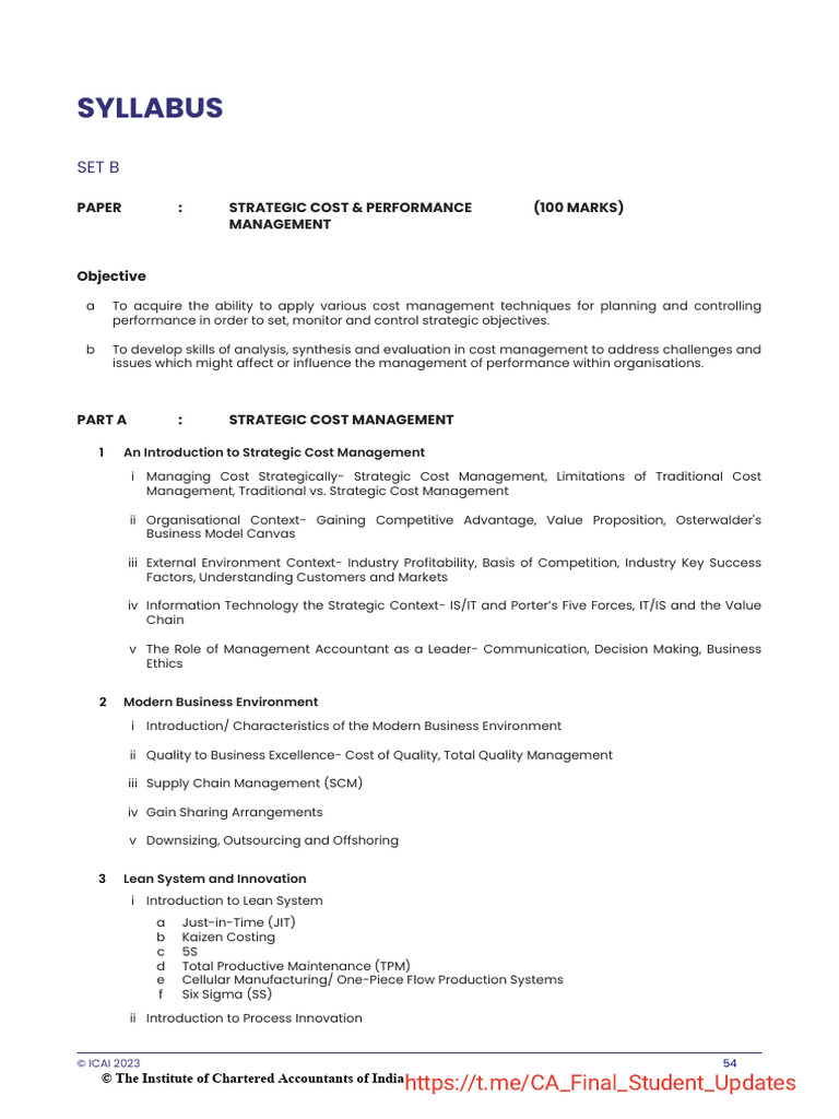 Set-B SPOM Syllabus Issued by ICAI | PDF | Strategic Management | Cost ...