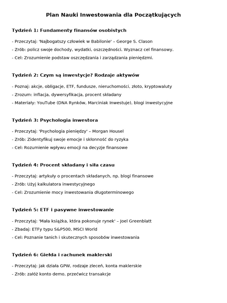 Plan Nauki Inwestowania | PDF