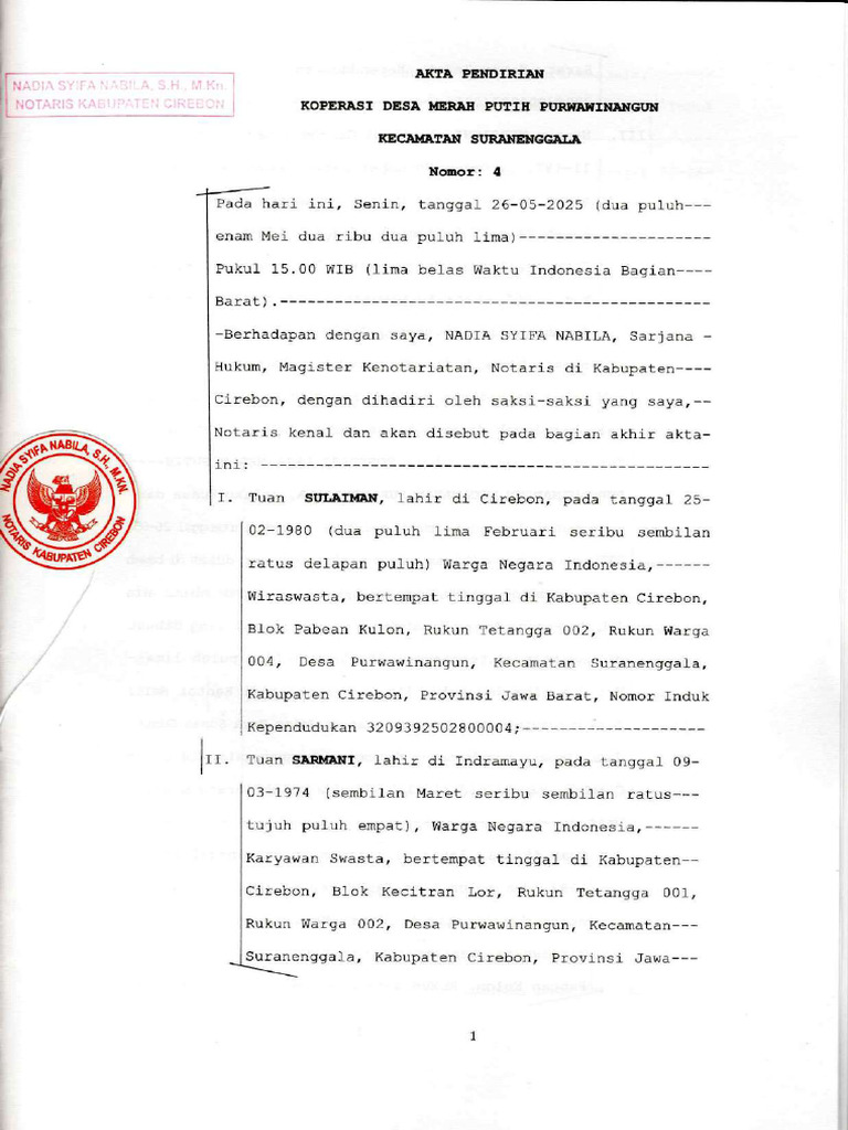 Scan Salinan Akta Purwawinangun Final - Compressed | PDF