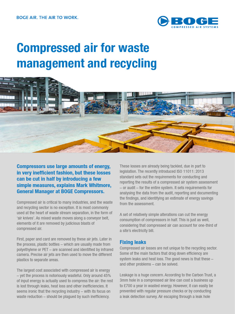 Boge Compressed Air in Recycling White Paper | PDF | Recycling | Water Heating