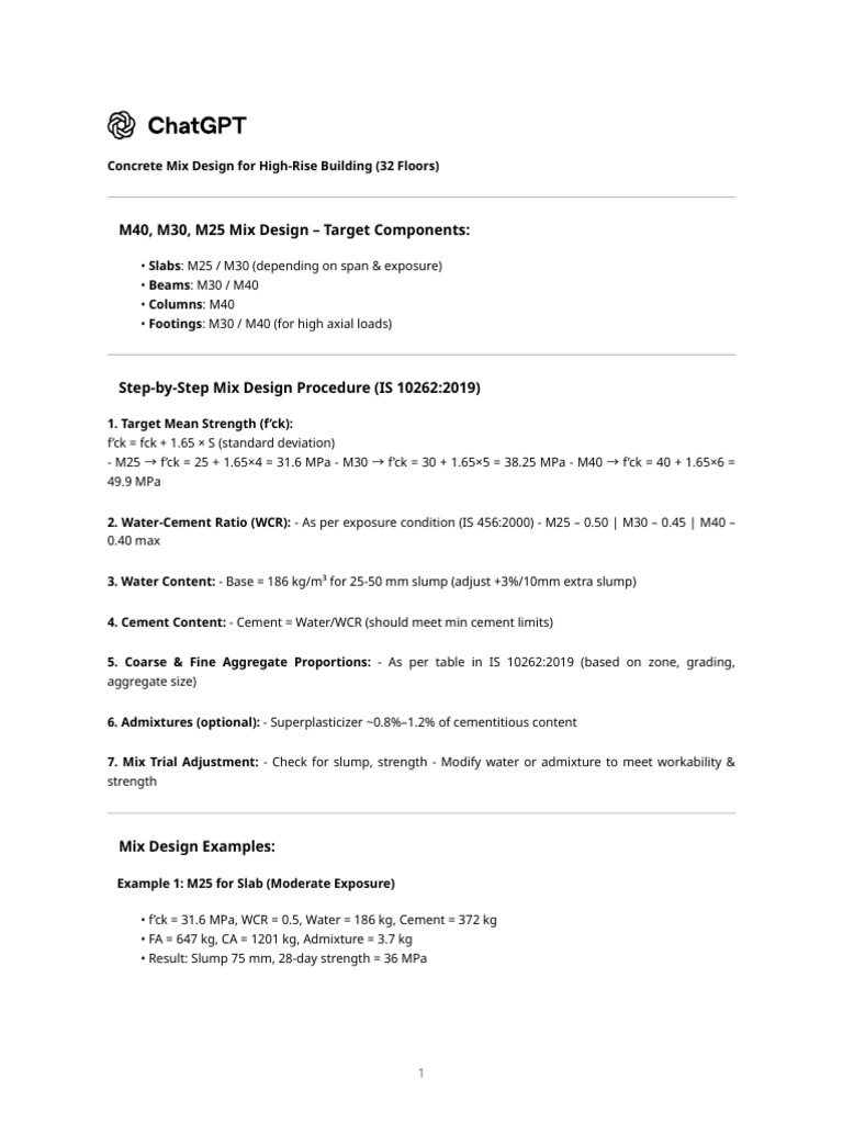 Concrete Mix Design Highrise | PDF | Concrete | Civil Engineering