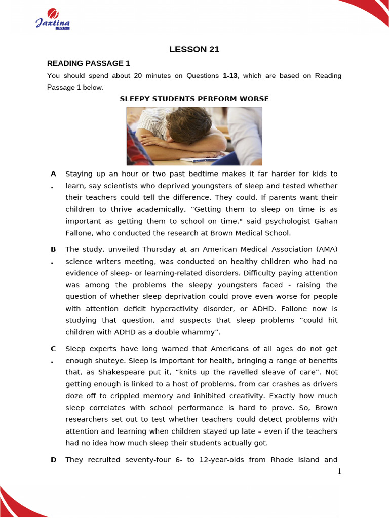 (MIE - BT) Reading 21 - 1st Checked | PDF | Sleep | Attention Deficit ...