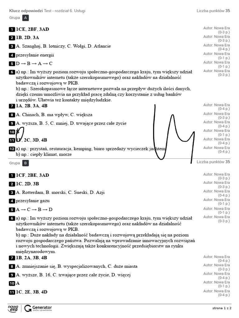 Test - Rozdzia 6. Usugi Klucz Odpowiedzi 2 | PDF