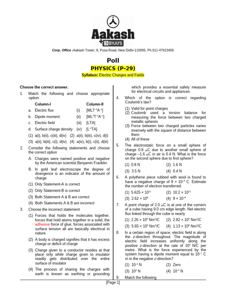 29-Electric Charges and Fields | PDF | Electric Field | Physics