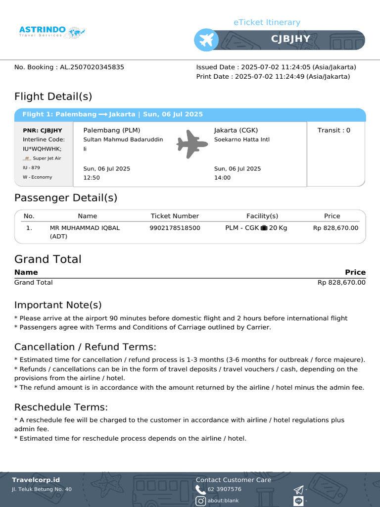 Airline Ticket (Price) AL.2507020345835 | PDF