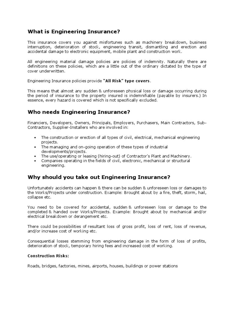 What Is Engineering Insurance | PDF | Loans | Insurance