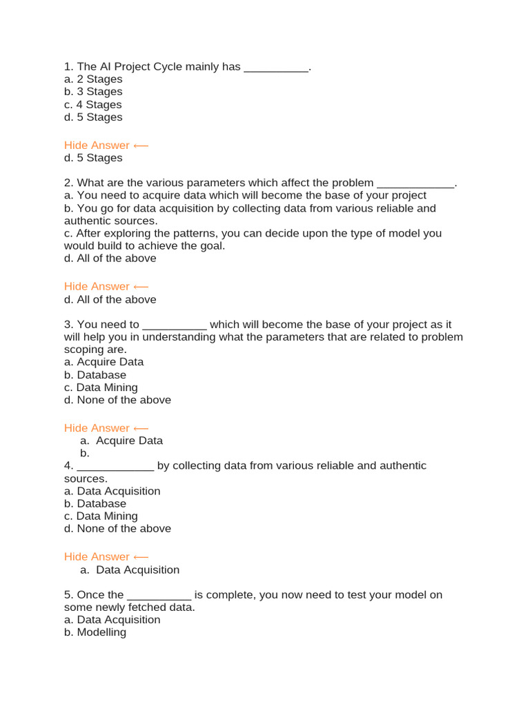Artificial Intelligence Project Cycle Mcqs Own by Revanth Reddy | PDF | Data | Artificial ...