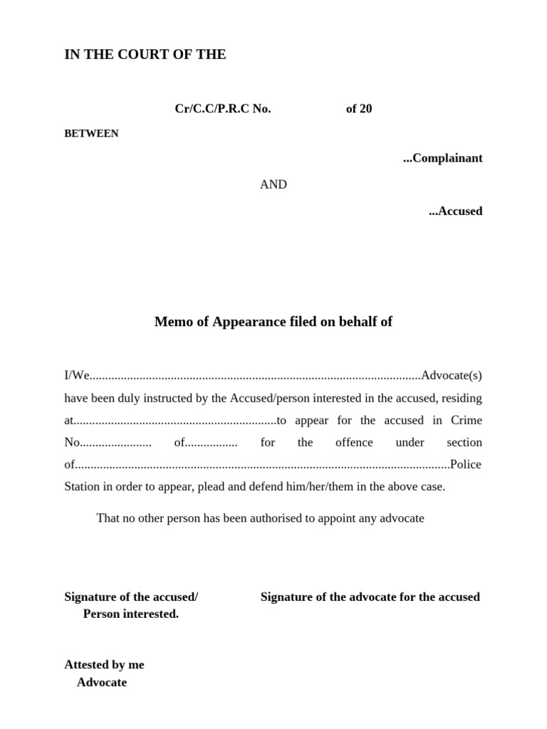 Memo of Appearance in Criminal Case | PDF