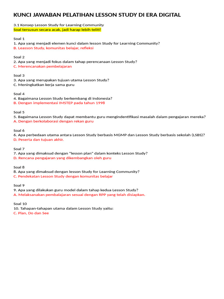 Kunci Pelatihan Lesson Study Di Era Digital | PDF