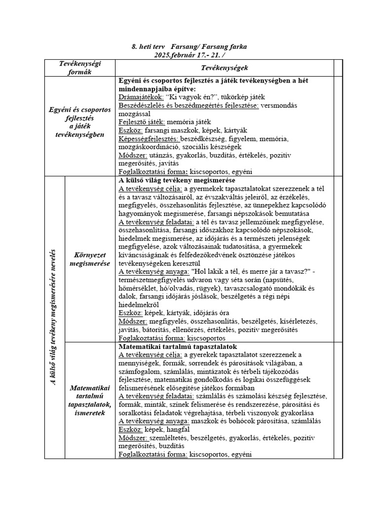 Heti Terv 8. Hét | PDF