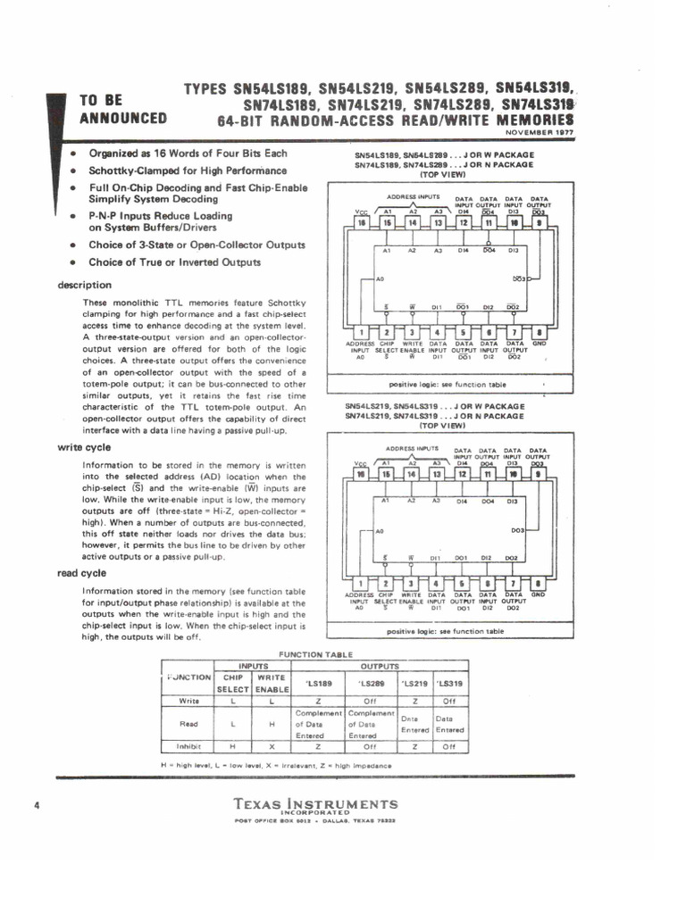 74LS189 74LS219 74LS289 74LS319 Datasheet | PDF